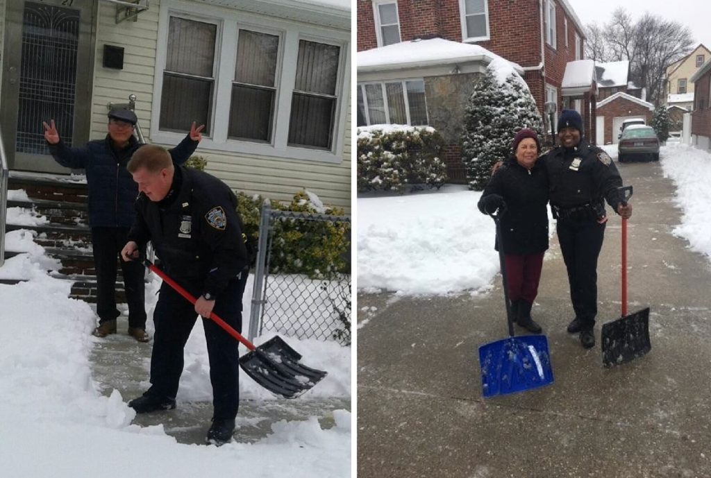 Cops spotted digging out cars and walkways during yesterday’s snowstorm ...