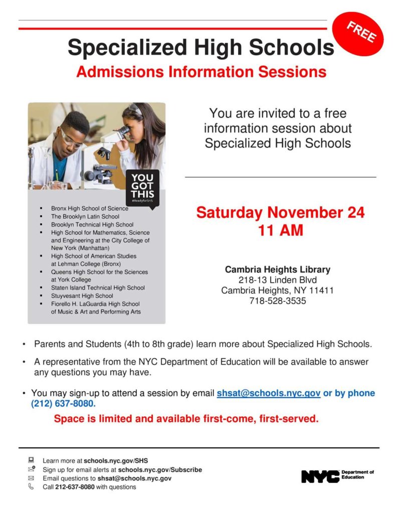Queens Library offers free specialized high school information session ...