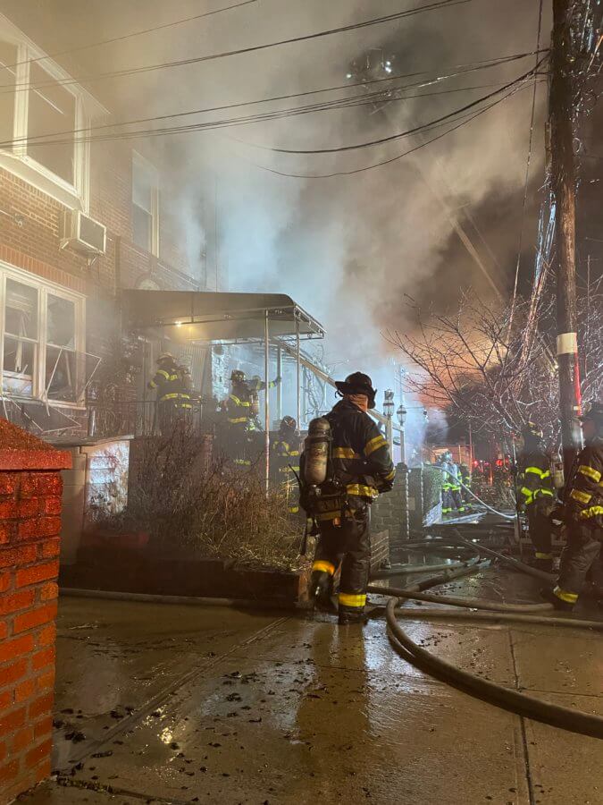 Nine firefighters injured battling five-alarm fire in Woodside that ...