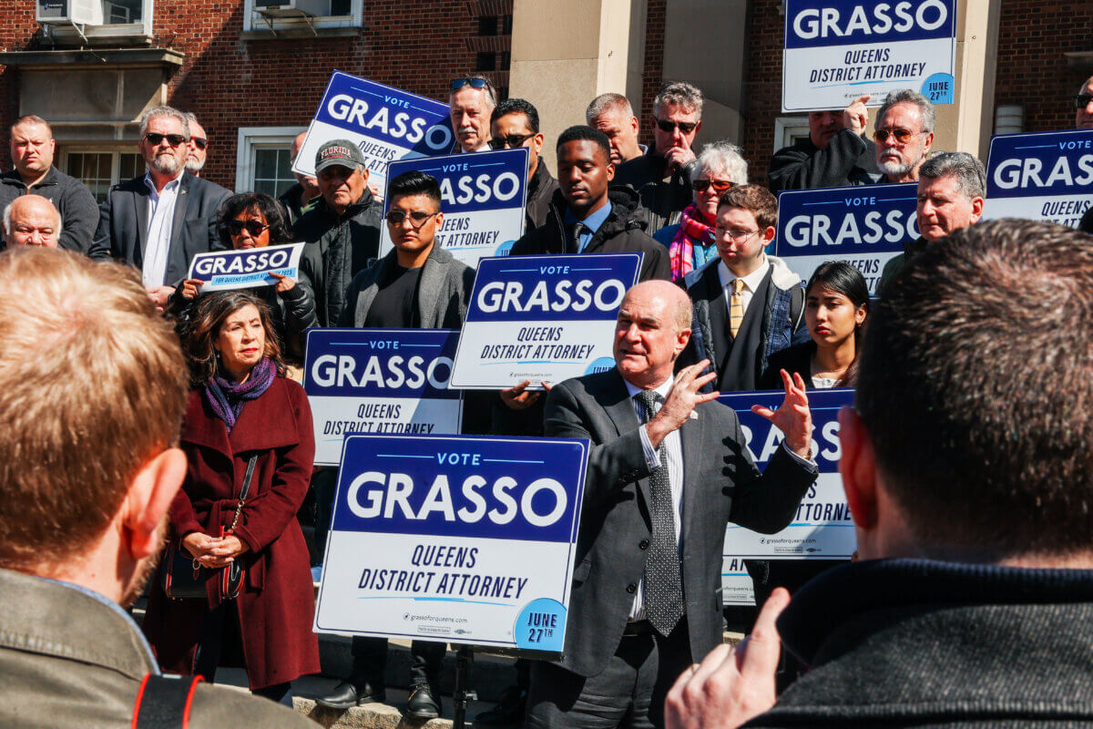Queens DA challenger rallies with grassroots supporters at Borough Hall ...