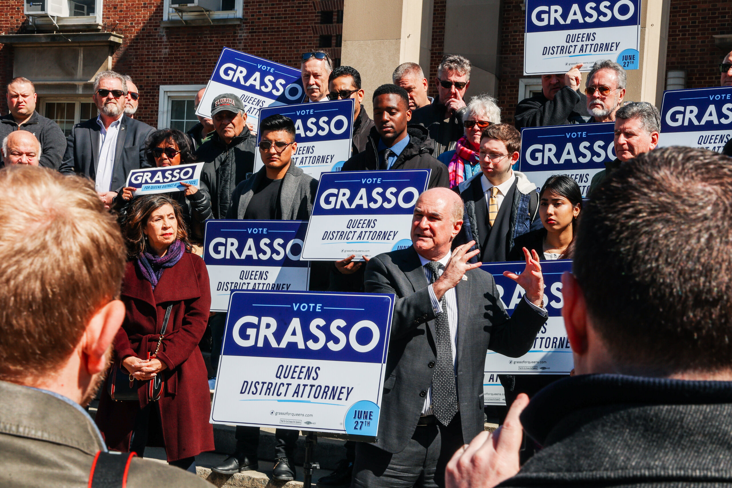 Queens DA challenger rallies with grassroots supporters at Borough Hall ...