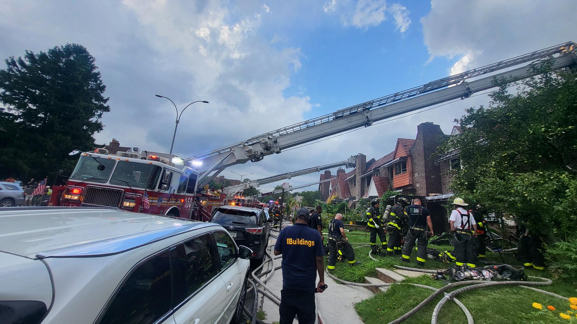 Raging five-alarm fire displaces 11 households after spreading through ...